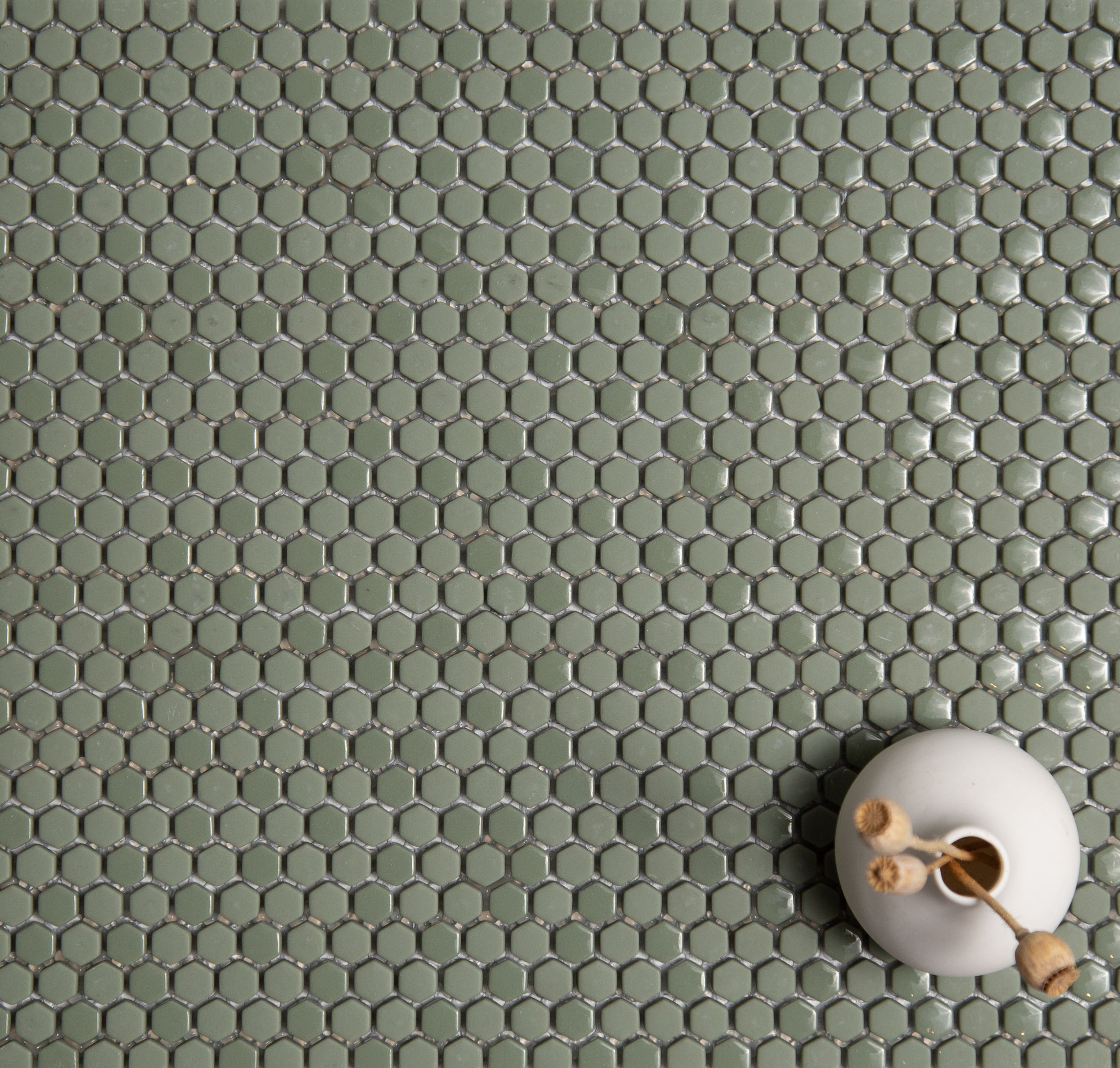 Micro Hex Sage Glass Mosaic Tile — Urban Coast Tile